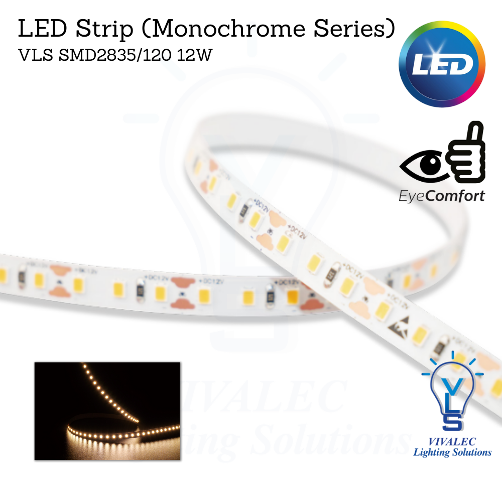 VLS SMD2835/120 12W 8mm LED Strip Light (Monochrome Series) | Vivalec Lighting Sdn Bhd