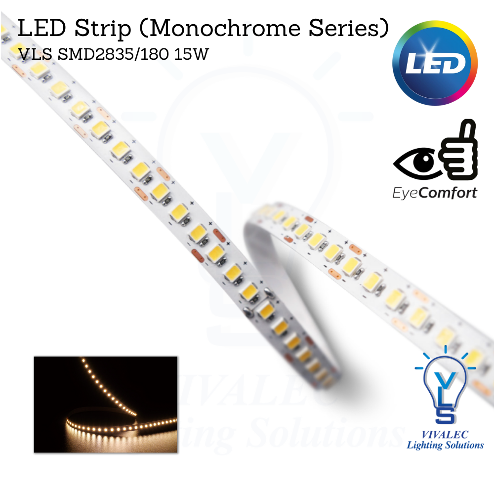 VLS SMD2835/180 15W 8mm LED Strip Light (Monochrome Series) - Vivalec ...