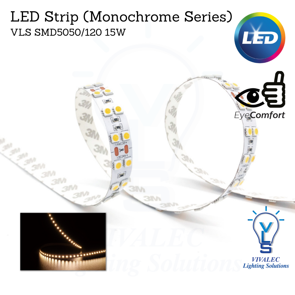 VLS SMD5050/120 20W 15mm LED Strip Light (Monochrome Series) - Vivalec ...