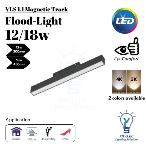 VLS 1.1 Magnetic Track Light 48V: Flood Light 12w 18w 3000K, 4000K ...
