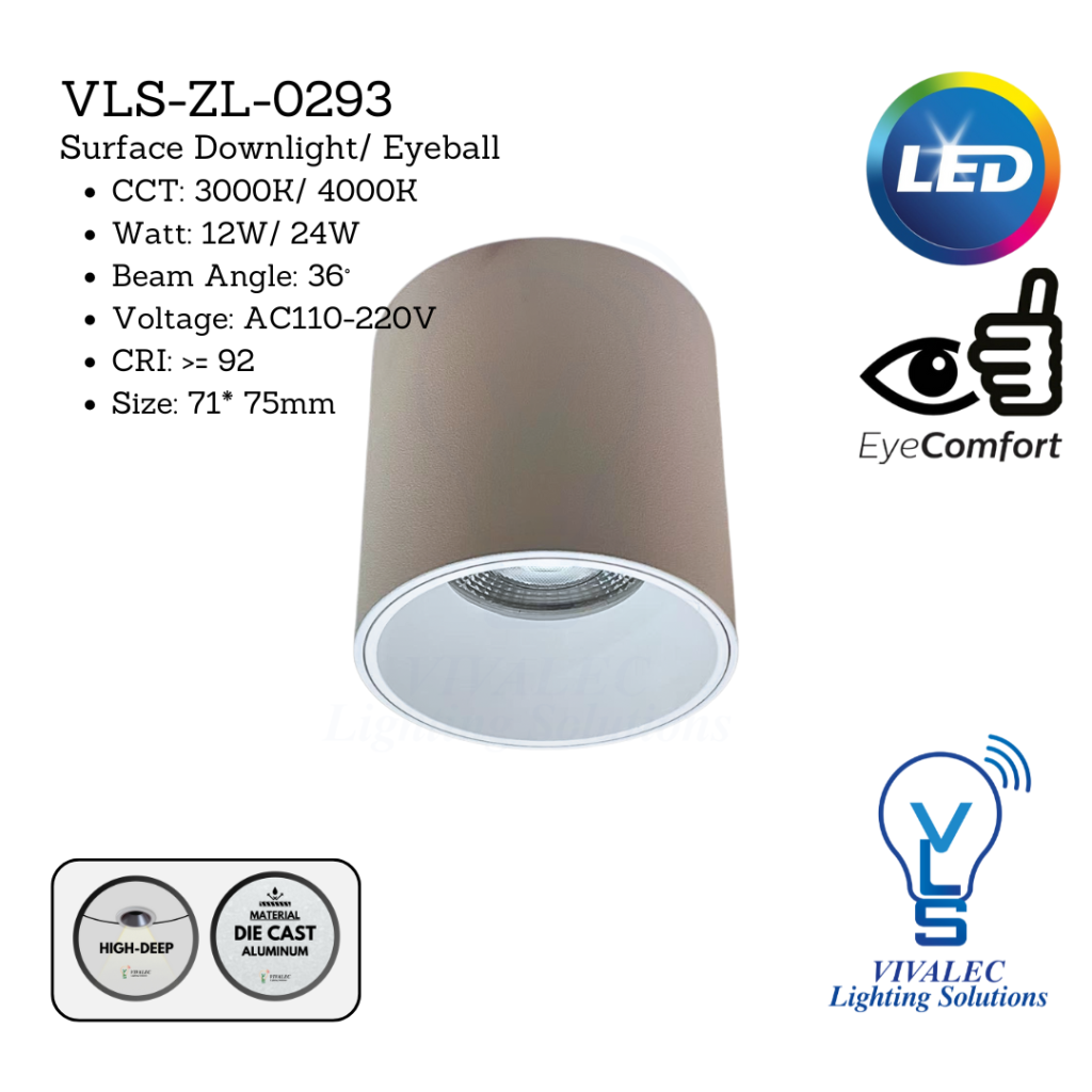 VLS 0293 Surface Downlight Eyeball LED High Deep Antiglare 3000K/ 4000K ...