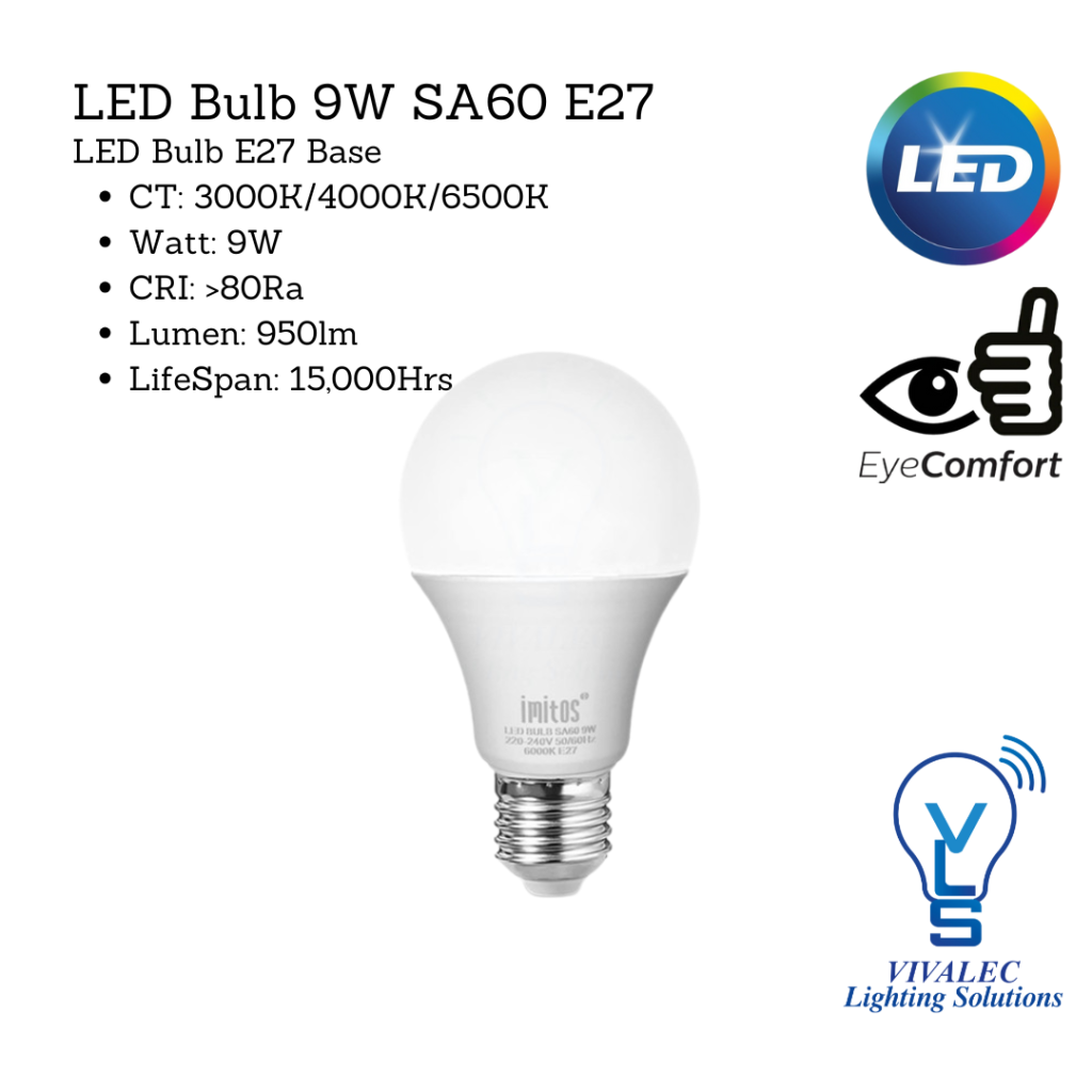 Imitos SA60 LED 9W E27 3000K Warmwhite / 4000K CoolWhite / 6000K ...