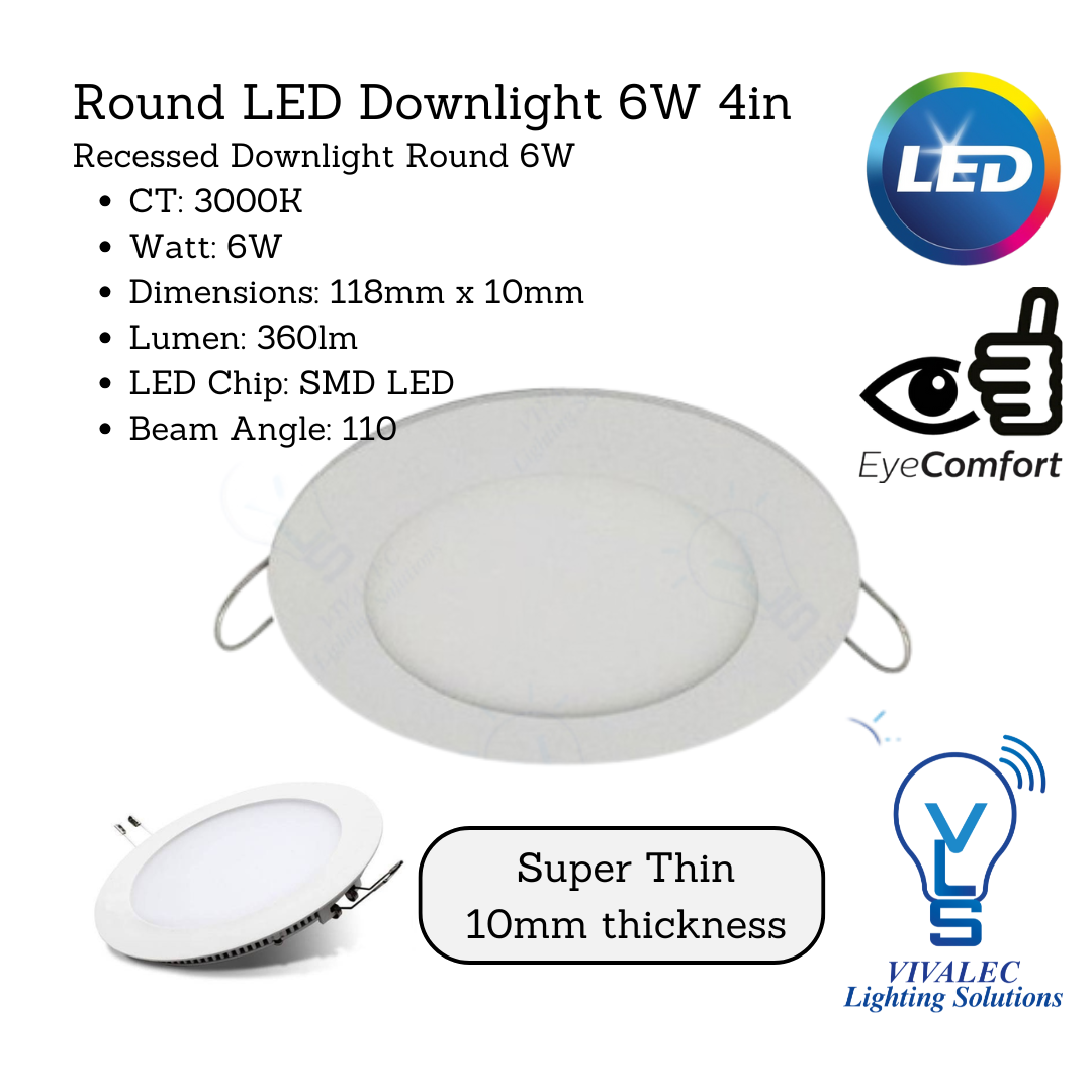 6W 4 inch LED Down light Recessed Round Warmwhite Slim Panel Light ...