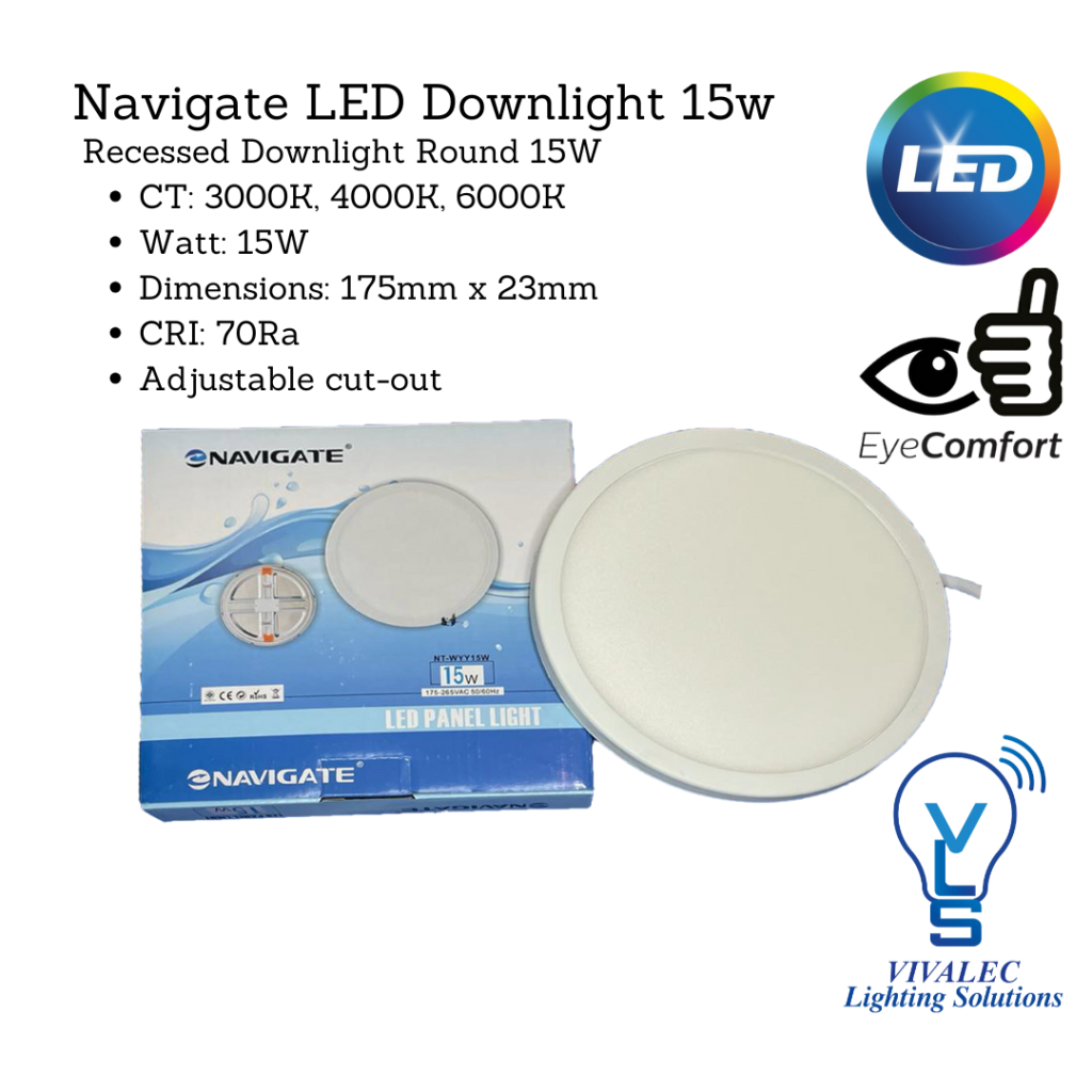 Navigate 6' inch LED Downlight (Panel Light) 15w adjustable cutout size ...