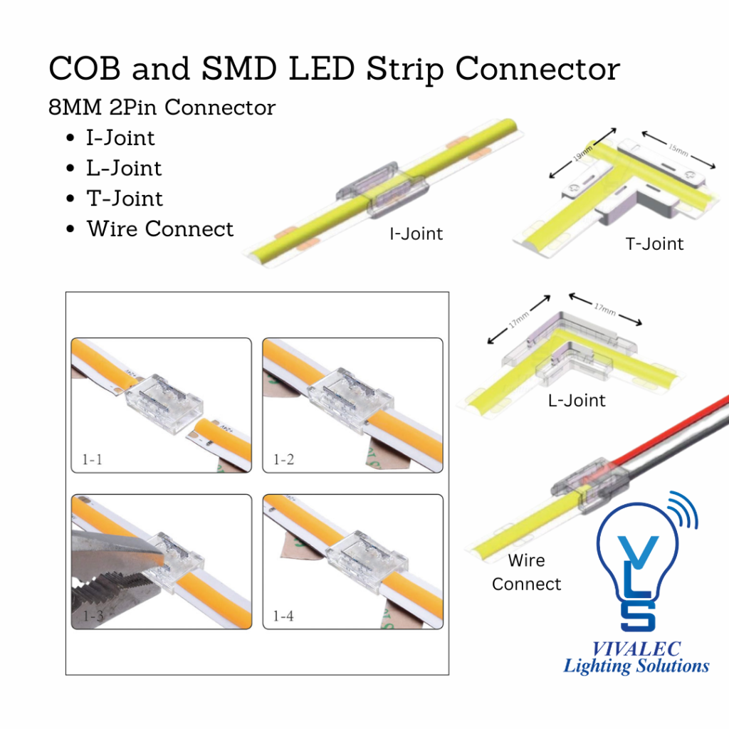 8mm 2Pin LED Strip Connector COB and SMD Joint for 8mm Solder Free ( 2 ...