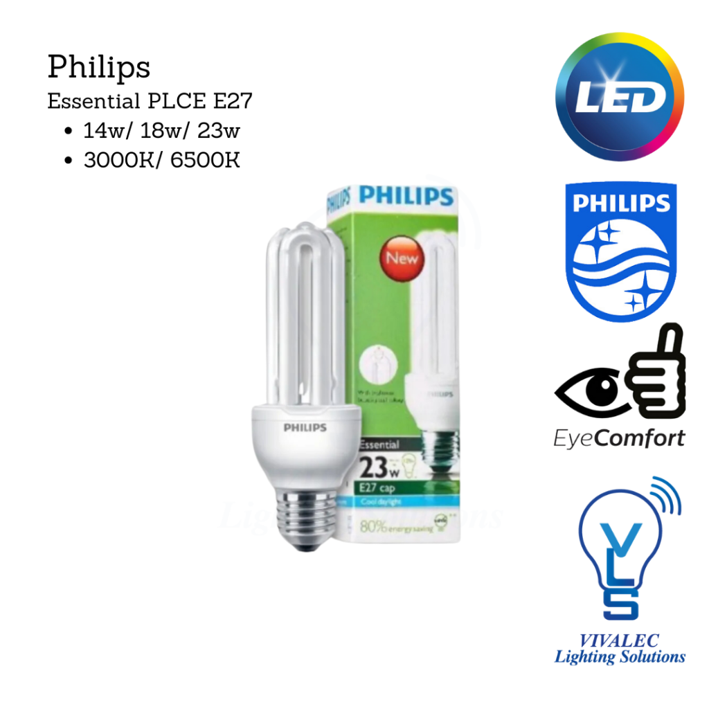 Philips Essential PLCE E27 CFL Bulb – 14W / 18W / 23W | 2700K Warm ...