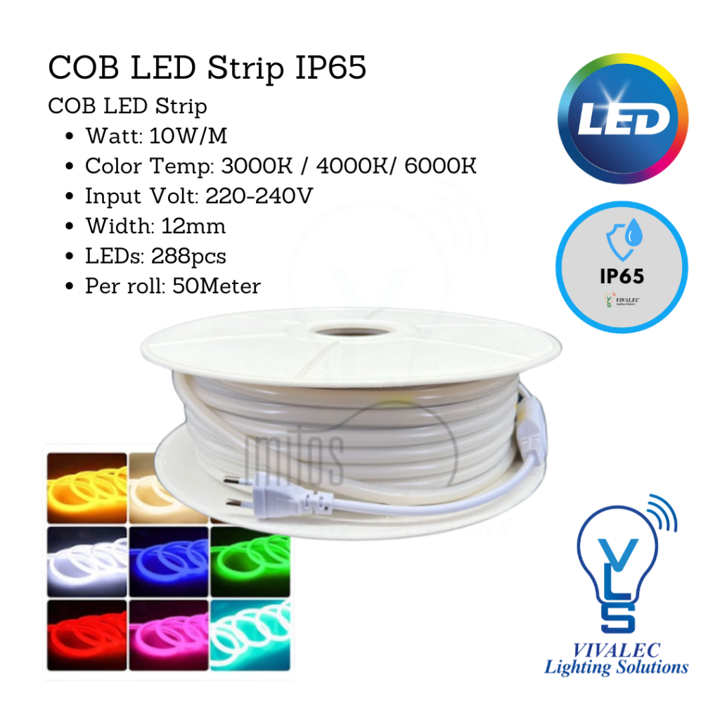 COB LED Strip 12mm 10W 240V (288pcs) IP65 - Vivalec Lighting Sdn Bhd
